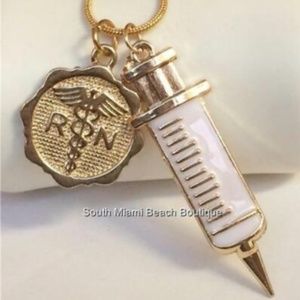Jewelry | Gold Rn Nursing Necklace Caduceus Syringe Nurse | Poshmark
